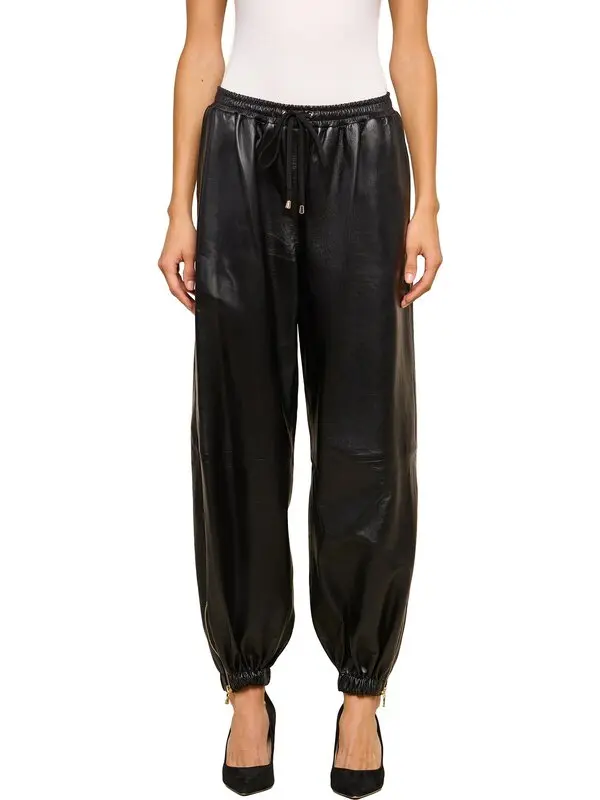L'Agence Mariko Leather Jogger Pants - Black