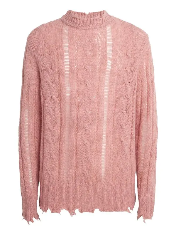 SYSTEM Cable-knit Distressed Sweater - Pink