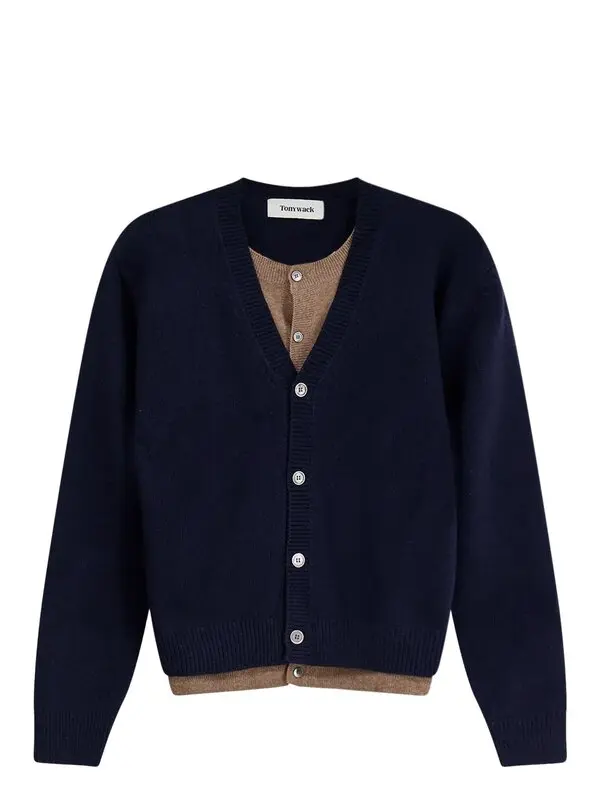 TONYWACK Layered Wool Blend Cardigan - Blue