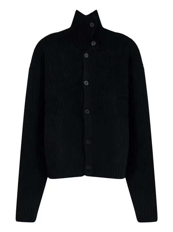 TONYWACK Buttonup Ribbed Wool And Cotton Cardigan - Black