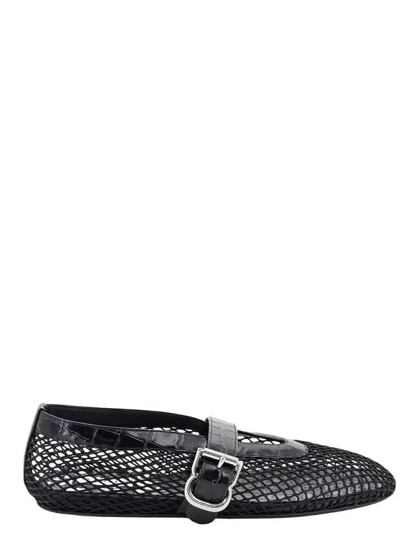 Alaïa Flat Leather Ballerinas With Crocodile Effect - Black