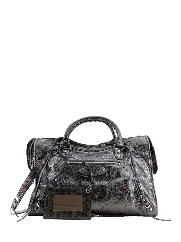 Balenciaga Le City Medium Metallic Leather Handbag - Grey