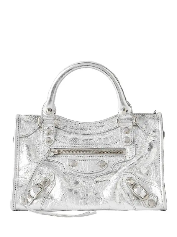 Balenciaga Le City Mini Metallic Leather Shoulder Bag - Silver