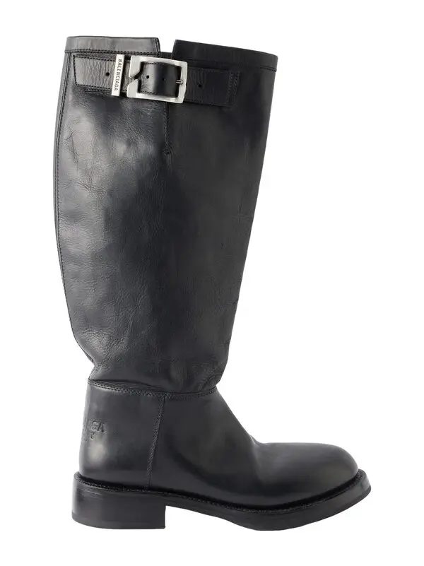 Balenciaga Motor Leather Knee Boots - Black