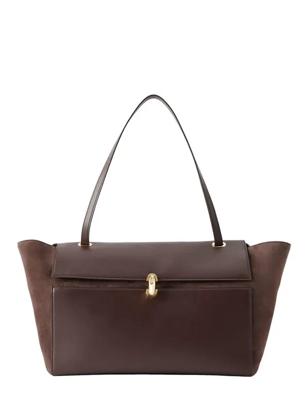 Savette Trapeze Leather-trimmed Suede Shoulder Bag - Dark Brown
