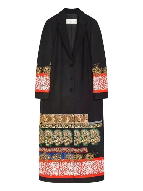 Dries Van Noten Embroidered Wool Coat - Black