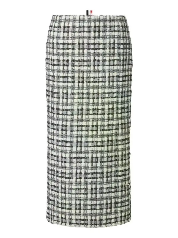 Thom Browne Sheer Organza Ribbon Tweed Pencil Skirt With Fray Edge - Neutrals