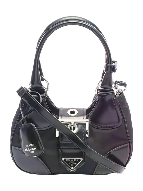 Prada 2013-2026 Re Nylon And Shiny Calfskin Re Edition 2002 Moon Satchel - Black