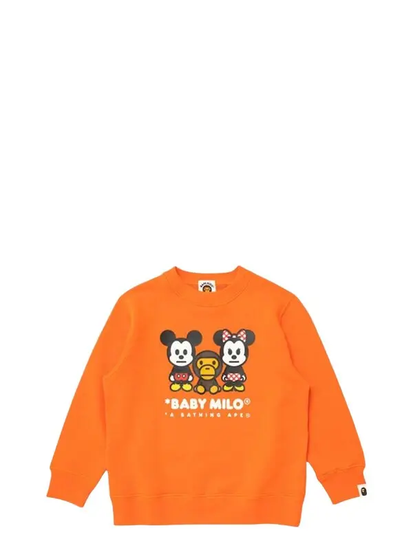 A BATHING APE X Disney Mickey Minnie Milo Crewneck Sweatshirt - Orange