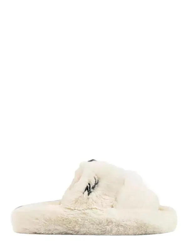 Karl Lagerfeld Hypnos Embroidered-logo Furry Slippers - Neutrals