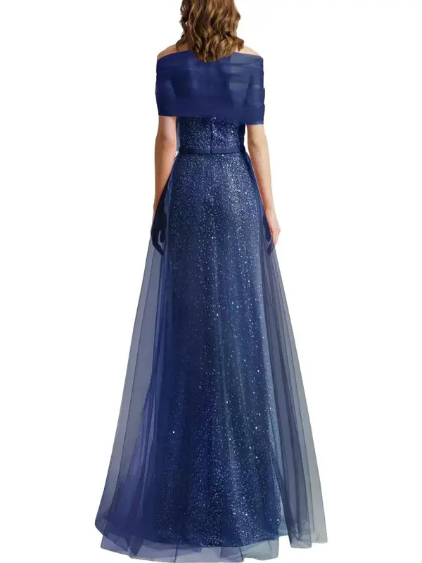 GEMY MAALOUF Bow-detail Sequin-embellished Maxi Dress - Blue