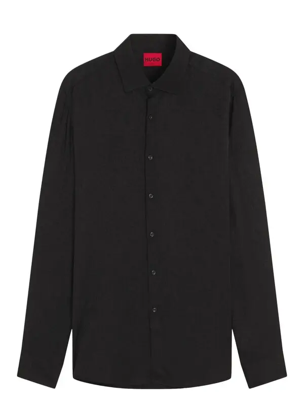 Hugo Slim-fit Shirt In Jacquard-patterned Fabric - Black