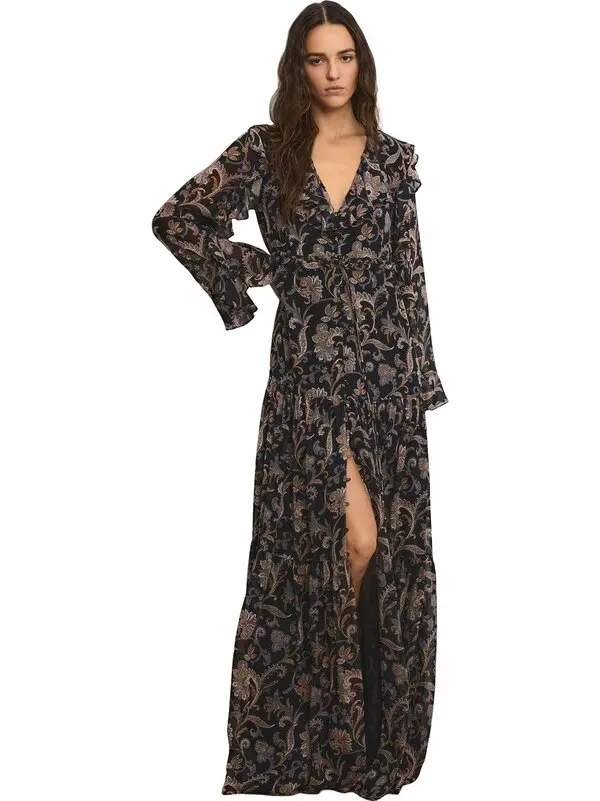 Veronica Beard Akara Silk Maxi Dress - Black Multi