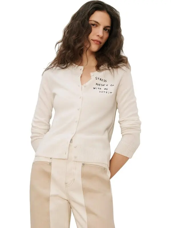 Veronica Beard Daro Embroidered Cashmere Cardigan - Ivory