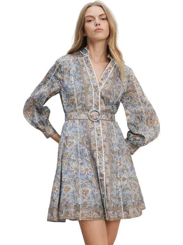 Veronica Beard Kumar Belted Mini Dress - Blue Jay Multi