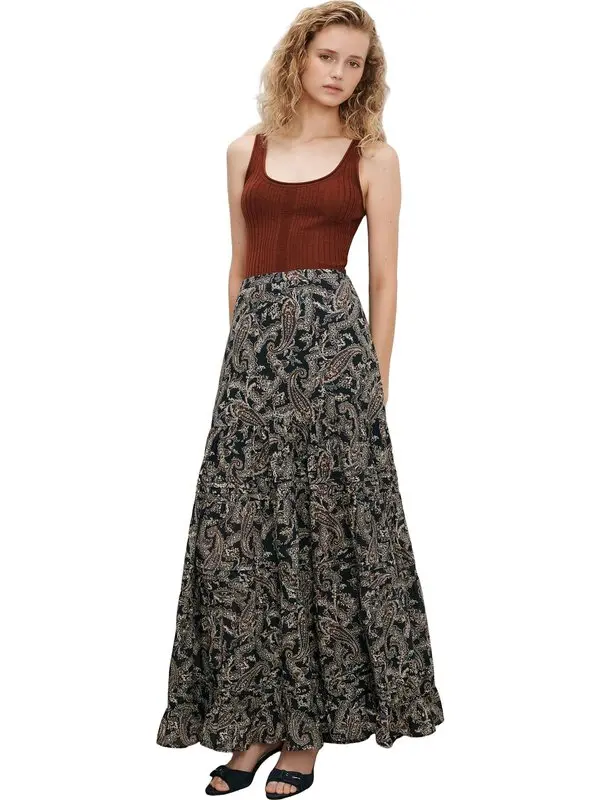 Veronica Beard Heatheralyn Paisley Maxi Skirt - Navy Multi
