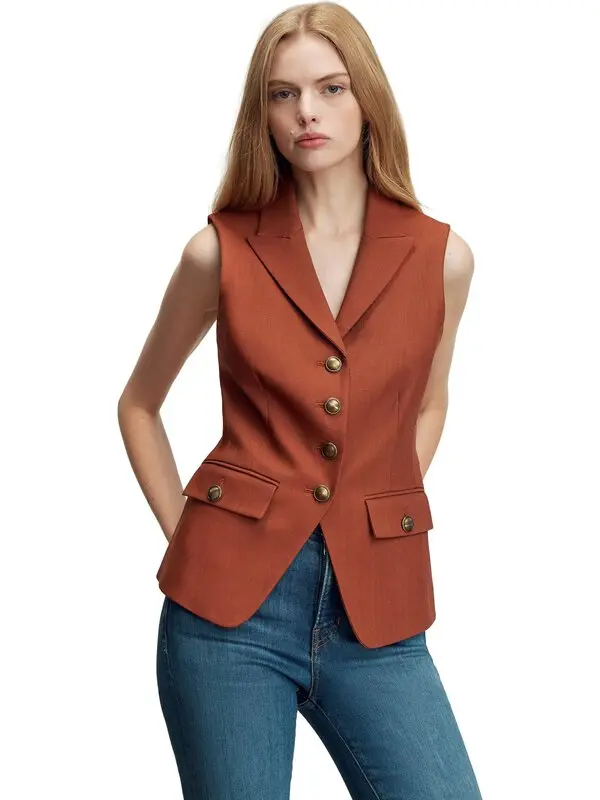 Veronica Beard Benny Tailored Vest - Rust