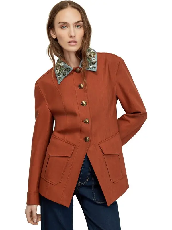 Veronica Beard Laramie Removable-collar Dickey Jacket - Rust