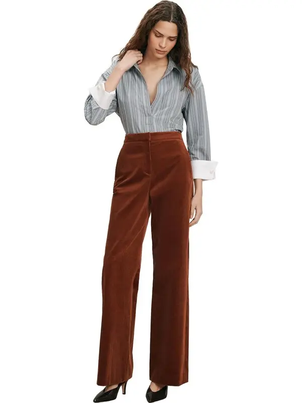 Veronica Beard Holt Corduroy Wide-leg Pant - Rust
