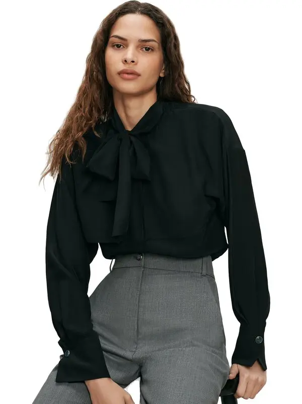 Veronica Beard Darlis Scarf-neck Blouse - Black
