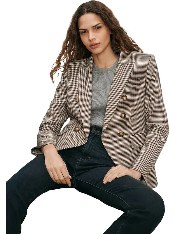 Veronica Beard Miller Houndstooth Dickey Jacket - Rust/navy Multi