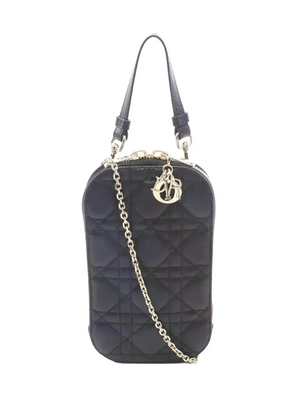 Dior 2015-2026 Lambskin Cannage Lady Call In Phone Holder Satchel - Black