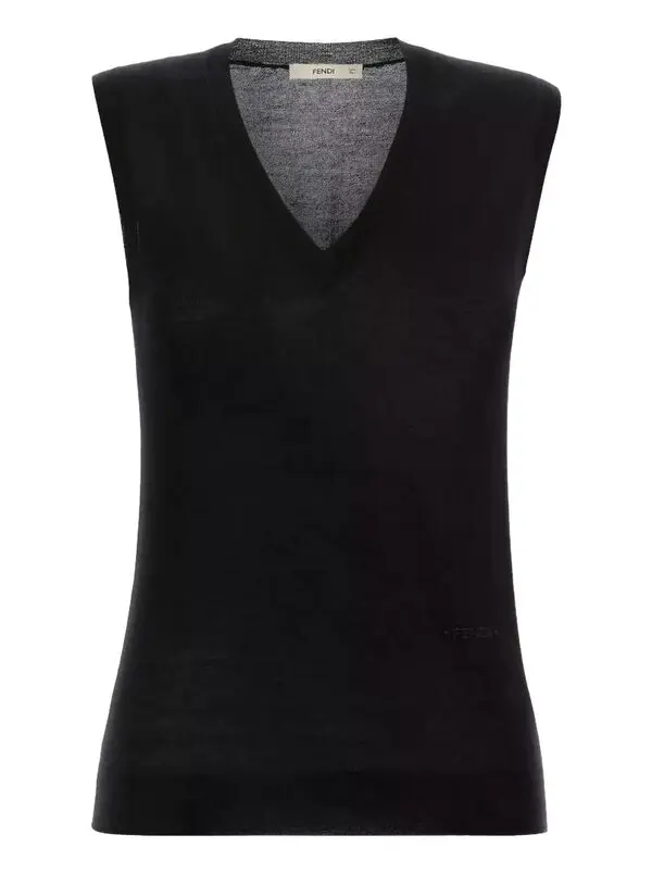 Fendi V-neck Cashmere Top - Black
