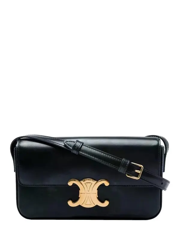 Celine 2021 Shiny Calfskin Triomphe Claude Shoulder Bag - Black