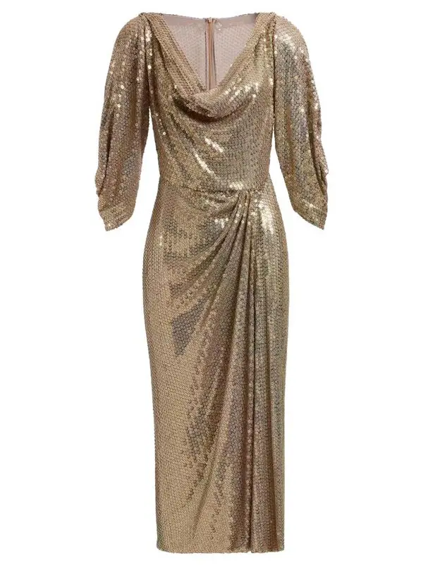 Elie Saab Sequin-embellished Draped Midi Dress - Gold