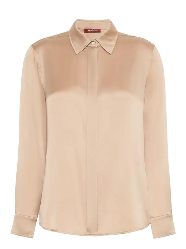 Max Mara Mannish Silk Satin Shirt - Camel