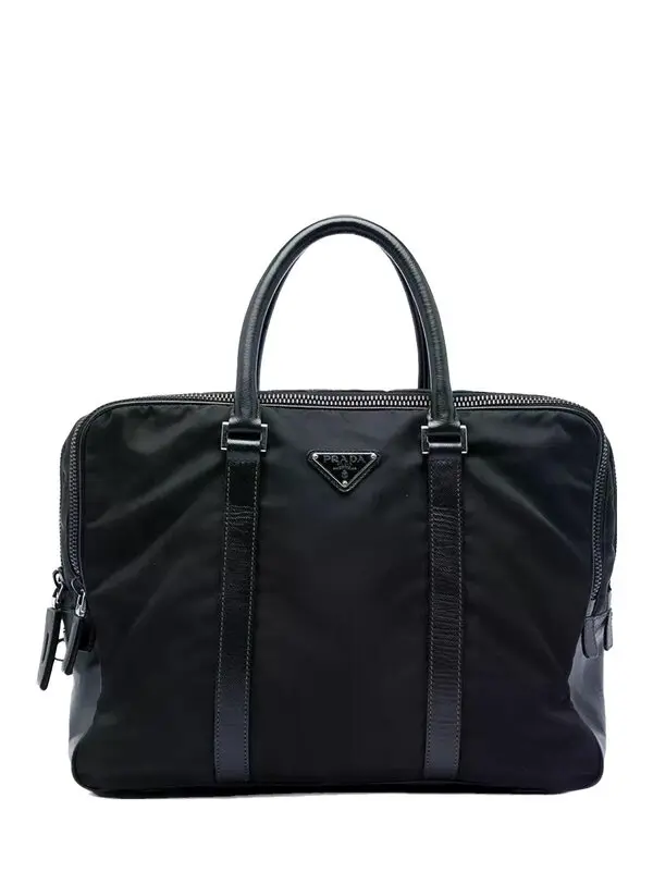 Prada 2013-2026 Saffiano Trimmed Tessuto Business Bag - Black