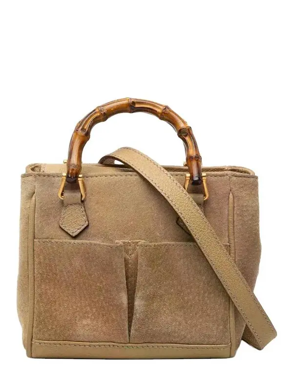 Gucci 20th Century Mini Suede Bamboo Satchel - Brown