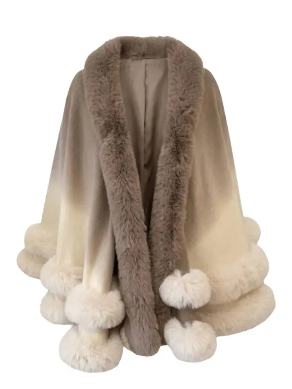 Saachi Ombre Layered Faux Fur Cape Kimono - Brown
