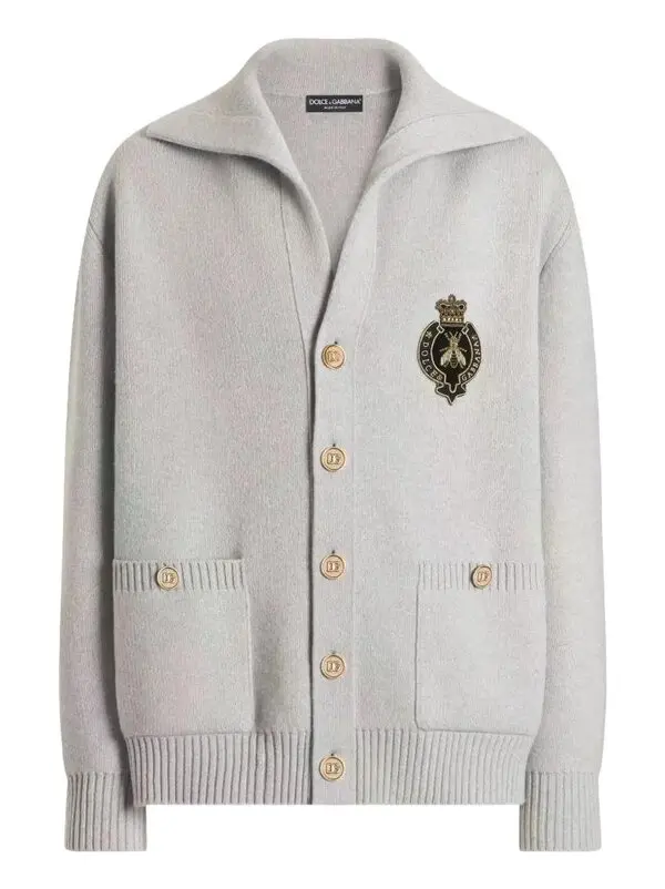 Dolce & Gabbana Virgin Wool Cardigan With Embroidery - Grey
