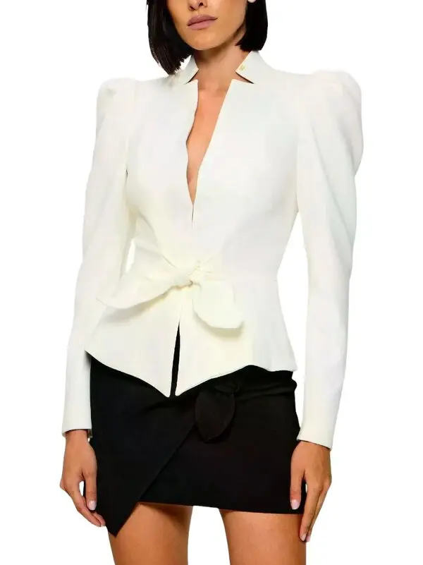 Elisabetta Franchi Lightweight Crêpe Jacket With Bow - Neutrals