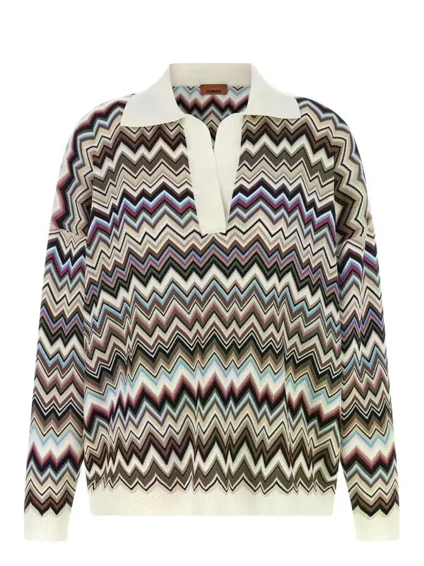 Missoni Oversized Wool And Viscose Zig Zag Polo - Neutrals