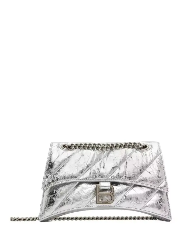 Balenciaga Crush Quilted Leather Crossbody Bag - Silver