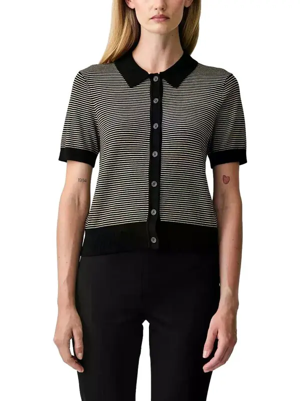 Dkny Striped Short-sleeved Cardigan - Black