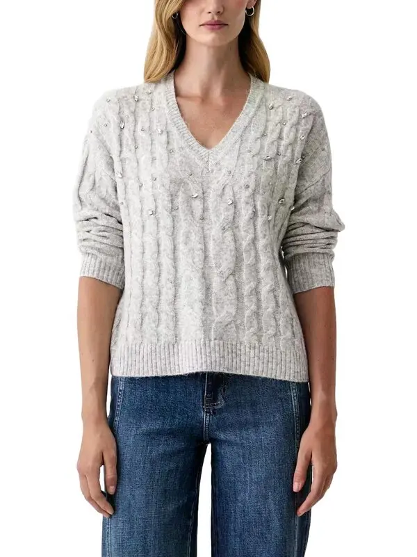 Dkny Crystal-embellished Cable-knit Sweater - Grey