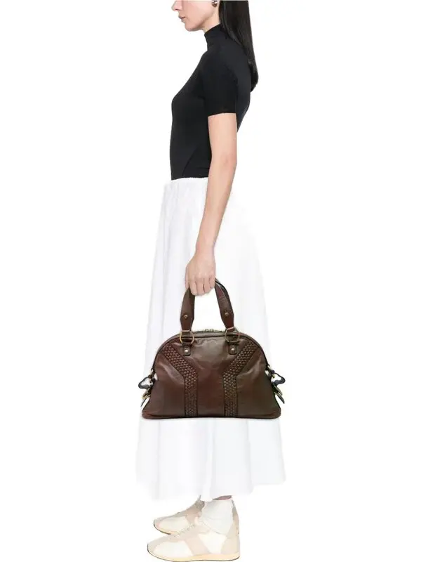 Saint Laurent 2000-2012 Large Woven Trimmed Leather Muse Handbag - Brown