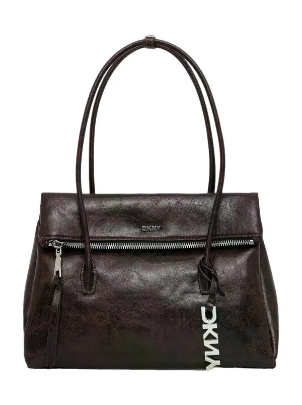 Dkny Large Rivington Logo-plaque Foldover Tote Bag - Brown