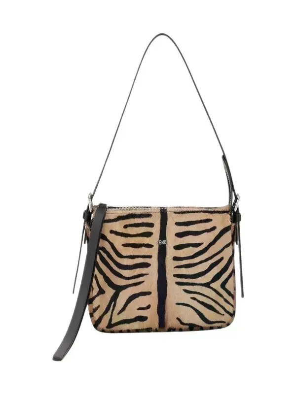 Fendi Small Zip Tiger-print Leather Shoulder Bag - Neutrals