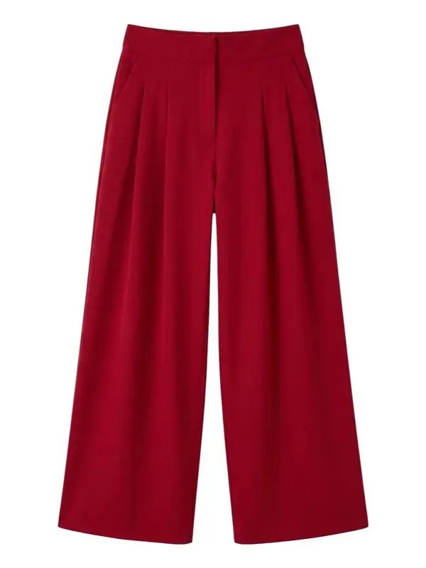 LOUCHE Tyler Fine Twill Pleat Front Wide Leg Trouser Chilli - Red