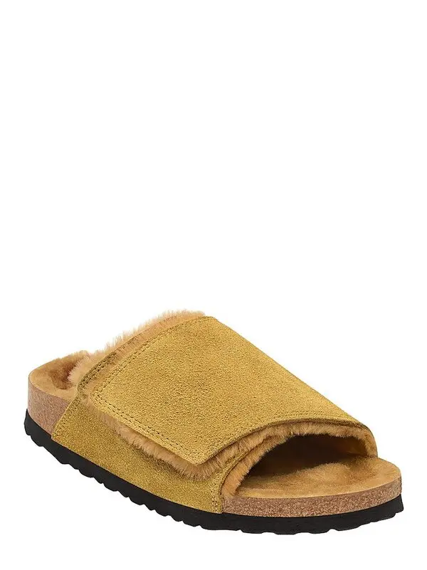 BIRKENSTOCK Solana Suede Shearling Lined Slides - Tan