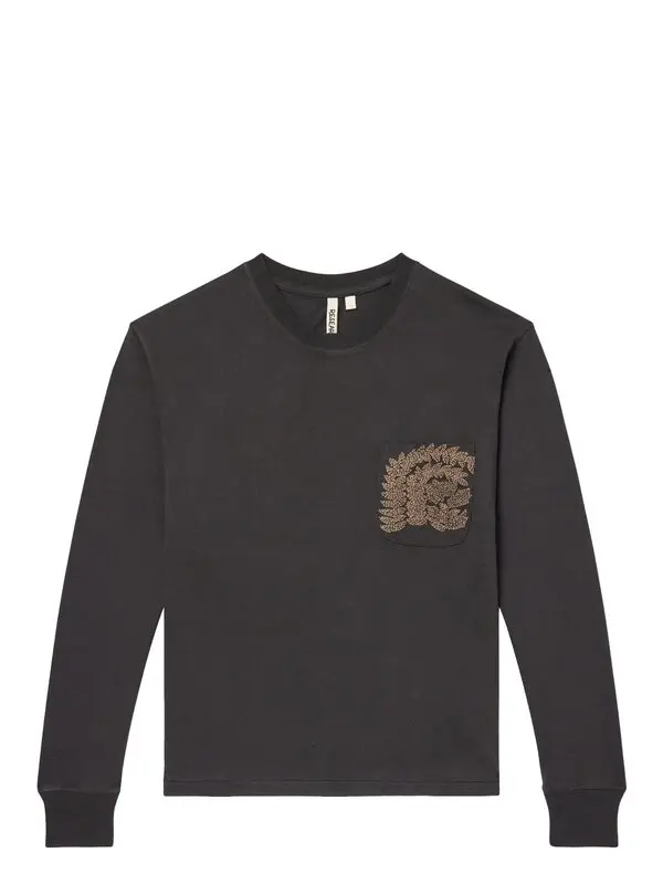 KARTIK RESEARCH Paisley Embroidered Cotton-jersey T-shirt - Black