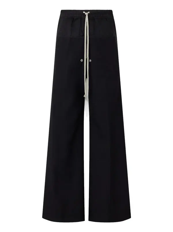 Rick Owens Bela Wide-leg Satin-trimmed Virgin Wool-whipcord Drawstring Trousers - Black
