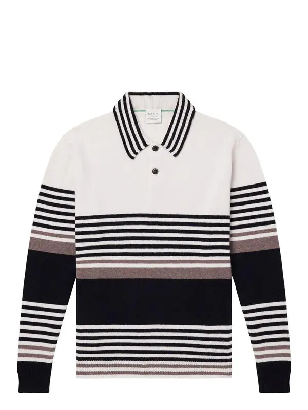 Paul Smith Striped Cashmere Polo Shirt - Neutrals