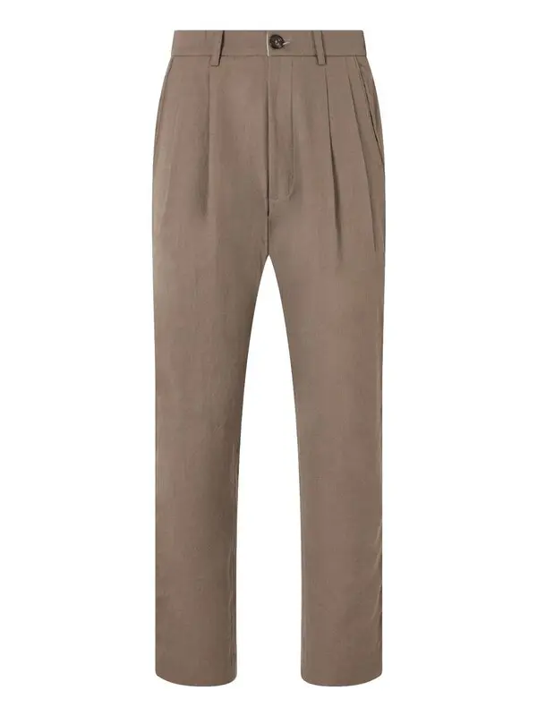 KARTIK RESEARCH Embroidered Pleated Straight-leg Wool-canvas Trousers - Brown