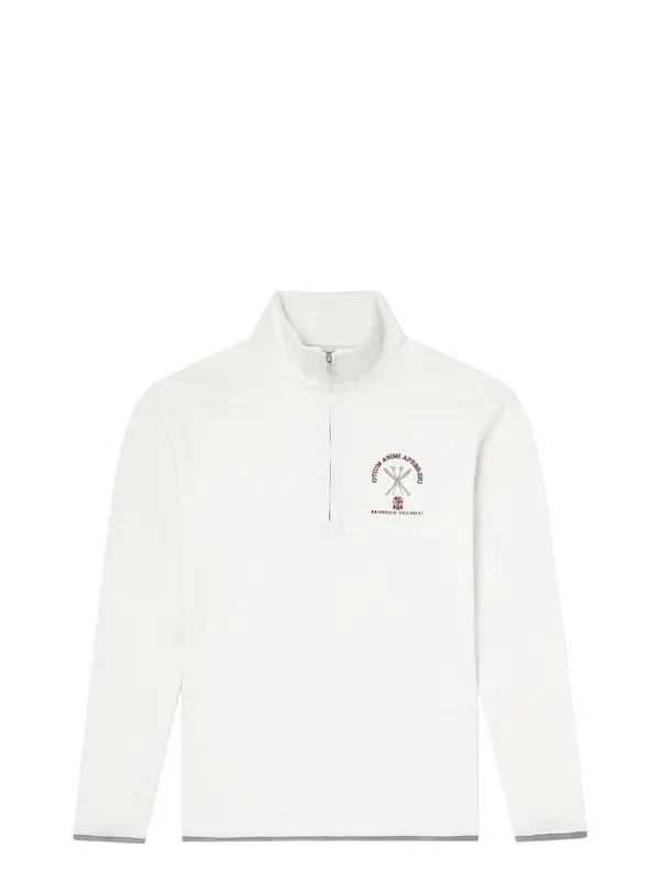 Brunello Cucinelli Logo-embroidered Cashmere-blend Half-zip Ski Mid Layer - Neutrals
