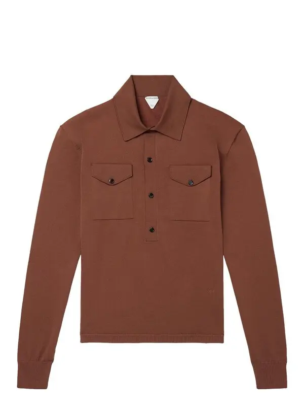 Bottega Veneta Logo-embroidered Wool-blend Polo Sweater - Brown